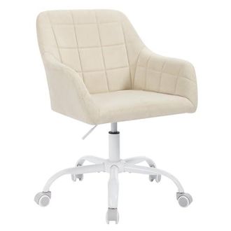 Woltu Chaise de Bureau Ergonomique, Chaise Pivotante à roulettes, Siège Rembourré et Réglable en Hauteur, en Lin, Beige+Blanc, BS164be