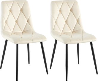 Clp Esszimmerstuhl 2er Set Clairton, Küchenstuhl gepolstert mit gestepptem Bezug, mit schwarzem Metallgestell, bis 150 kg belastbar, Farbe:Creme, Material