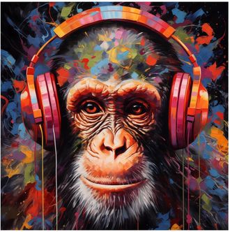 Wallario Magnetfolie für Kühlschrank/Geschirrspüler, magnetisch haftend - 60 x 60 cm, Motiv: Schimpanse mit Kopfhörern