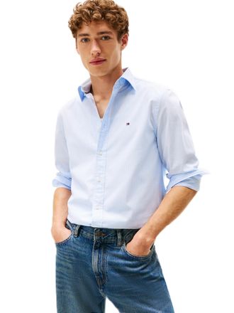 Tommy Hilfiger Men CORE Hairline POPLIN RF Shirt MW0MW41399 L/S Shirt, Blue, S, Blau (Sweet Blue/Stripe), S