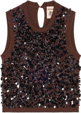 Semicouture Femme, Pulls, Brun, Taille: 36 FR Gilet girocollo