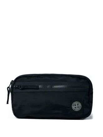 Stone Island front-zip logo-patch belt bag - Noir