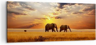 Arttor Wandbilder Dekoration Wohnzimmer Elefanten Safari Dschungel Busch Panorama Bilder auf Leinwand 120x50cm Leinwandbild Schlafzimmer Wand Kunstdruck Art 