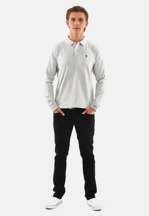 U.S.Polo Association Longsleeve USJayson - Herren Langarm Poloshirt mit Logo-Stickerei Mit Flachstrick-Kragen, Knopfleiste und elastischer Baumwollmischung