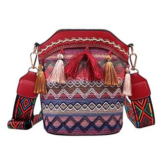 Generic Populaire Causal Sac &agrave; bandouli&egrave;re Femmes Ethnique Tassel Sac &agrave; main Love Sacs, Rouge, taille unique