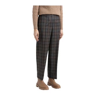 PESERICO Femme, Pantalons, Brun, Taille: 42 FR Pantalon Carotte en Laine &agrave; Motifs