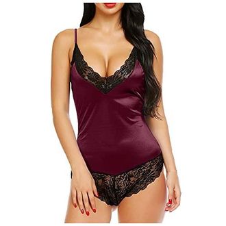 Generic Sous-v&ecirc;tements sexy en dentelle pour femme, Bordeaux, XXL