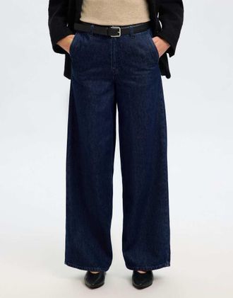 Selected Jeans in Dunkelblau mit hohem Bund