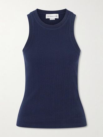 Victoria Beckham Tanktop Aus Gerippter Stretch-biobaumwolle - Blau