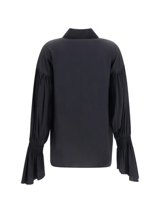 Ella Silk-Blend with Bell Sleeves Shirt - Black