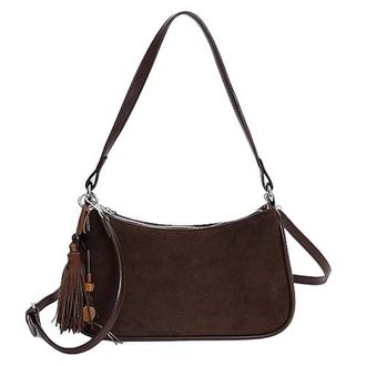 Generic Sac &agrave; main Hobo en polyur&eacute;thane avec fermeture &eacute;clair - Sac &agrave; main sous les aisselles - Cha&icirc;ne avec pendentif pour femme - Travail et voyage, caf&eacute;, 11