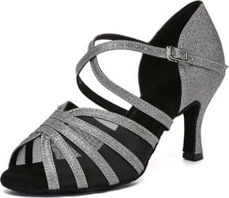 Minitoo Chaussures de danse à sangle croisée pour femme - Confortables, L649 Gris Talon 7 5 cm, 38.5 EU