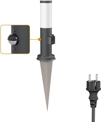 LEDs Com Pollerleuchte PORU Sensor mit Erdspieß und 2m Kabel für außen, 38cm, anthrazit, Steckdose, inkl. E27 LED 471lm, extra-warmweiß