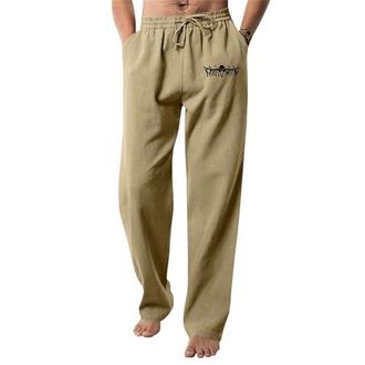 Generic Pantalon dentra&icirc;nement en coton et lin pour homme - Imprim&eacute; Halloween - Respirant - Pantalon d&eacute;contract&eacute; classique, kaki, 4XL