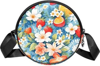 Generic Sac &agrave; bandouli&egrave;re rond pour femme, motif fruits d&eacute;t&eacute; color&eacute;s, petit sac &agrave; bandouli&egrave;re avec fermeture &eacute;clair, bretelles r&eacute;glables, sac &agrave; main rond d&eacute;co