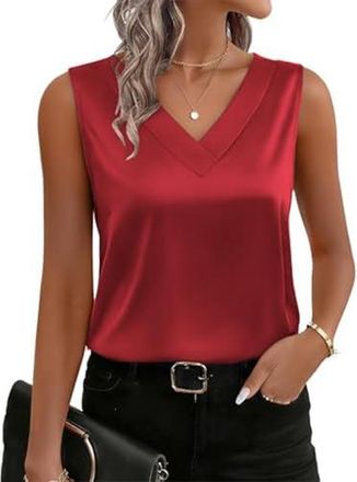 Generic Debardeur Femme Chic et &eacute;l&eacute;gant Satin Chemisier sans Manche D&eacute;bardeur Blanc Crop Top Ete Haut Chic et Elegant Fluide Ample Caraco Vetement Femme Ete T