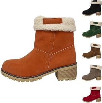 Generic Bottes de neige en daim &eacute;pais et chaud doubl&eacute; en fausse fourrure pour femme - Bottines isol&eacute;es &agrave; talon carr&eacute; - Bottines mi-mollet imperm&eacute;ables antid&eacute;r