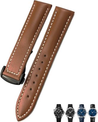 Generic 21 mm 20 mm 22 mm Rindsleder-Uhrenarmband für Omega Seamaster 300 Speedmaster-Uhrenarmbänder (Farbe: Dunkelbraunes Silber, Größe: 21 mm)