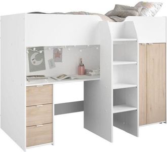 Parisot Lit combine mezzanine enfant - Decor blanc et chene - Sommier inclus - 90x200 cm - tom