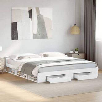 vidaXL Cadre de lit avec tiroirs blanc 180x200 cm bois ding&eacute;nierie