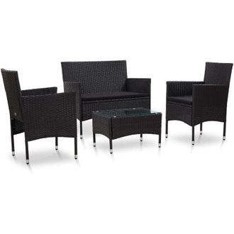 vidaXL 4-tlg. Garten-Lounge-Set mit Auflagen Poly Rattan Schwarz Vidaxl