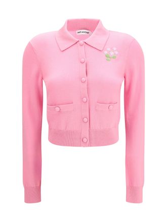 Self Portrait Womens Knit Cardigan Floral Embroidered Pink Wool (ovis Aries) Sweater