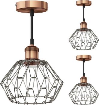 LEDs Com 3 Stück Vintage Pendelleuchte RETRA, bronze, E27 Fassung, Käfig-Schirm faltbar
