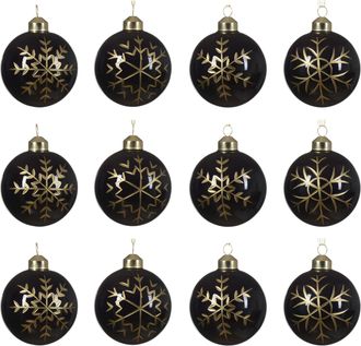 Kaemingk Weihnachtskugeln Glas 8cm x 12 Stück mit Schneeflocken Muster - Christbaumkugeln Weihnachtsbaumkugeln für Weihnachten - Christbaumschmuck & Weihnachts