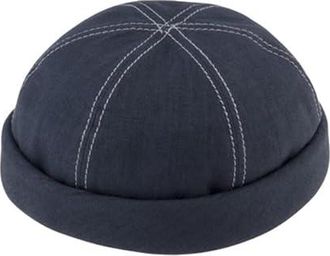 Fiebig Bonnet de docker en lin - Avec bord roulé - Bonnet de pêcheur avec doublure en coton (57-M, bleu marine), bleu marine, 57