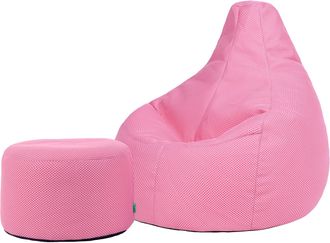 Icon Brand Performance Mesh Gaming Sitzsack mit Hocker, Rosa, Webstoff, Sitzsack Erwachsene mit F&uuml;llung, Bean Bag, Gaming Stuhl, Lounge Sessel, Lounge Stuhl, Sch
