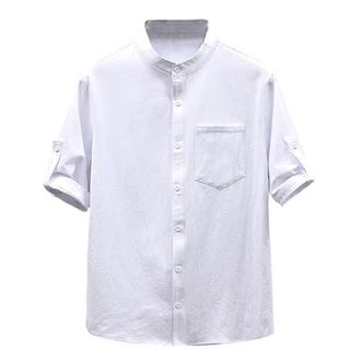 Generic Chemise d&eacute;t&eacute; &agrave; manches courtes respirante et d&eacute;contract&eacute;e pour homme, couleur unie, col montant, classique, l&eacute;g&egrave;re, boutonn&eacute;e, pour lext&eacute;rieur, la pla