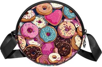 Generic Sac &agrave; bandouli&egrave;re rond pour femme, motif beignets, sac &agrave; dos avec fermeture &eacute;clair, bretelles r&eacute;glables, sac &agrave; main rond d&eacute;contract&eacute; pour femmes et fi