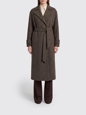 Kiton Manteau long portefeuille en laine m&eacute;lang&eacute;e &agrave; motif chevron