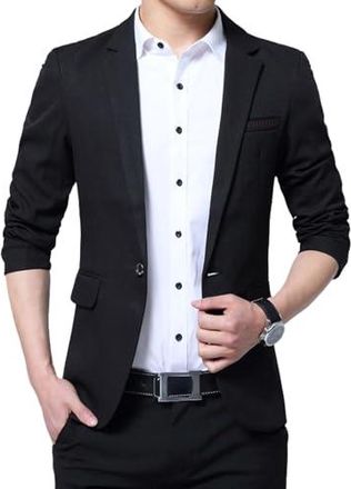 Generic Blazer d&eacute;contract&eacute; pour homme, coupe ajust&eacute;e, blazer &agrave; un bouton, haut printemps, couleur unie, manteaux de sport d&eacute;t&eacute; pour les affaires, Noir, 3XL