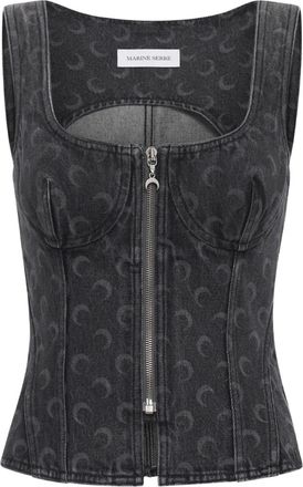 Marine Serre Moon Jeans-Bustier mit Laser-Cuts - Grau