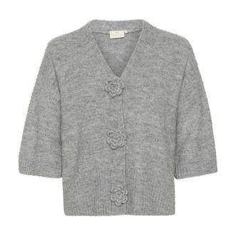 Kaffe Cardigan Gris Chin&eacute; avec Fleurs - Femme - Pulls - Gris - Taille: 44 FR