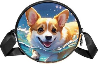 Generic Sac &agrave; bandouli&egrave;re Circle pour femme, petit sac &agrave; bandouli&egrave;re sous-marin Corgi avec fermeture &eacute;clair et bretelles r&eacute;glables style d&eacute;contract&eacute; pour femm