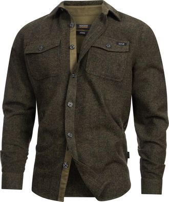Indicode Herren INLui Langarm-Hemd mit Zwei Brust-Taschen und Knopfleiste | Herrenjacke M&auml;nner Army Mix, XXL