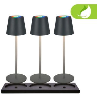 Briloner 3x rgbw led Tischleuchte kabellos IP44 Akku Tischlampe Ladestation Gastronomie