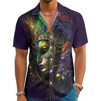 Generic Chemise hawa&iuml;enne Mardi Gras pour homme - Chemise hawa&iuml;enne boutonn&eacute;e &agrave; manches courtes pour carnaval, &eacute;t&eacute;, tendance, vacances, voyage, violet, 4XL