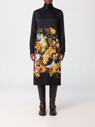 Dries Van Noten Seiden-Etuikleid mit Frucht-Print, Stehkragen und Midil&auml;nge