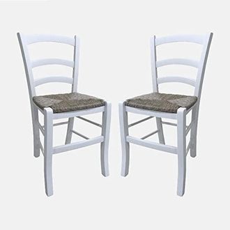 Dmora Set aus 2 klassischen Holzst&uuml;hlen, f&uuml;r Esszimmer, K&uuml;che oder Wohnzimmer, Made in Italy, cm 46x42h87, Farbe Wei&szlig;