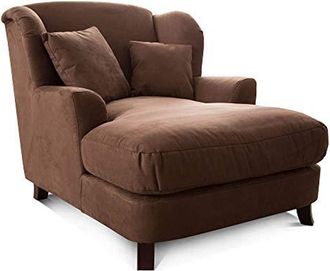 Cavadore Cavadore XXL-Sessel Assado / Großer Polstersessel mit Holzfüßen und großer Sitzfläche / Inkl. 2 Zierkissen / 109 x 104 x 145 / Mikrofaser Braun