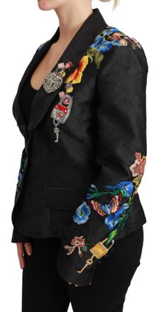 Dolce & Gabbana Womens Black Brocade Crystal Blazer Jacket Polyester Silk Nylon Clothing