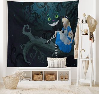 Abakuhaus Bunt Wandteppich und Tagesdecke, Fairytale Kinder aus Weiches Mikrofaser Stoff Waschbar ohne Verblassen Digitaldruck, 230 x 140 cm, Dunkelblau Grün
