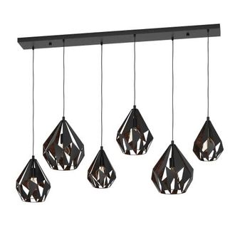 Eglo Suspension luminaire Carlton 1, lustre &agrave; 6 lampes pour salon et salle &agrave; manger, plafonnier &agrave; suspendre en m&eacute;tal noir et cuivre, douille E27, 107 cm