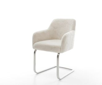 DELIFE Freischwinger Greg-Flex Pl&uuml;sch Creme-Wei&szlig; Freischwinger flach Edelstahl Taschenfederkern, Esszimmerst&uuml;hle