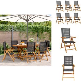 vidaXL Gartenstuhl Verstellbar 6 Stk. Schwarz Poly Rattan Massivholz - Gartenstuhl - Verstellbare Gartenst&uuml;hle - Outdoor M&ouml;bel - Balkonm&ouml;bel
