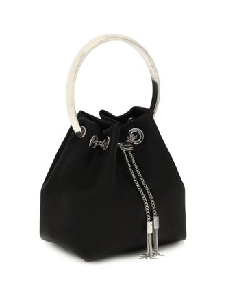 Jimmy Choo London Womens Bon Bucket Bag Black-Silver Silk Black/silver