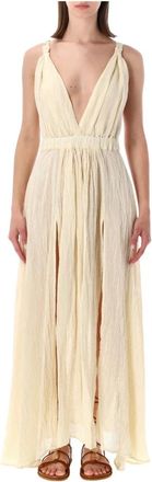 120% Lino Femme, Robes, Beige, Taille: 44 FR Abito Lungo